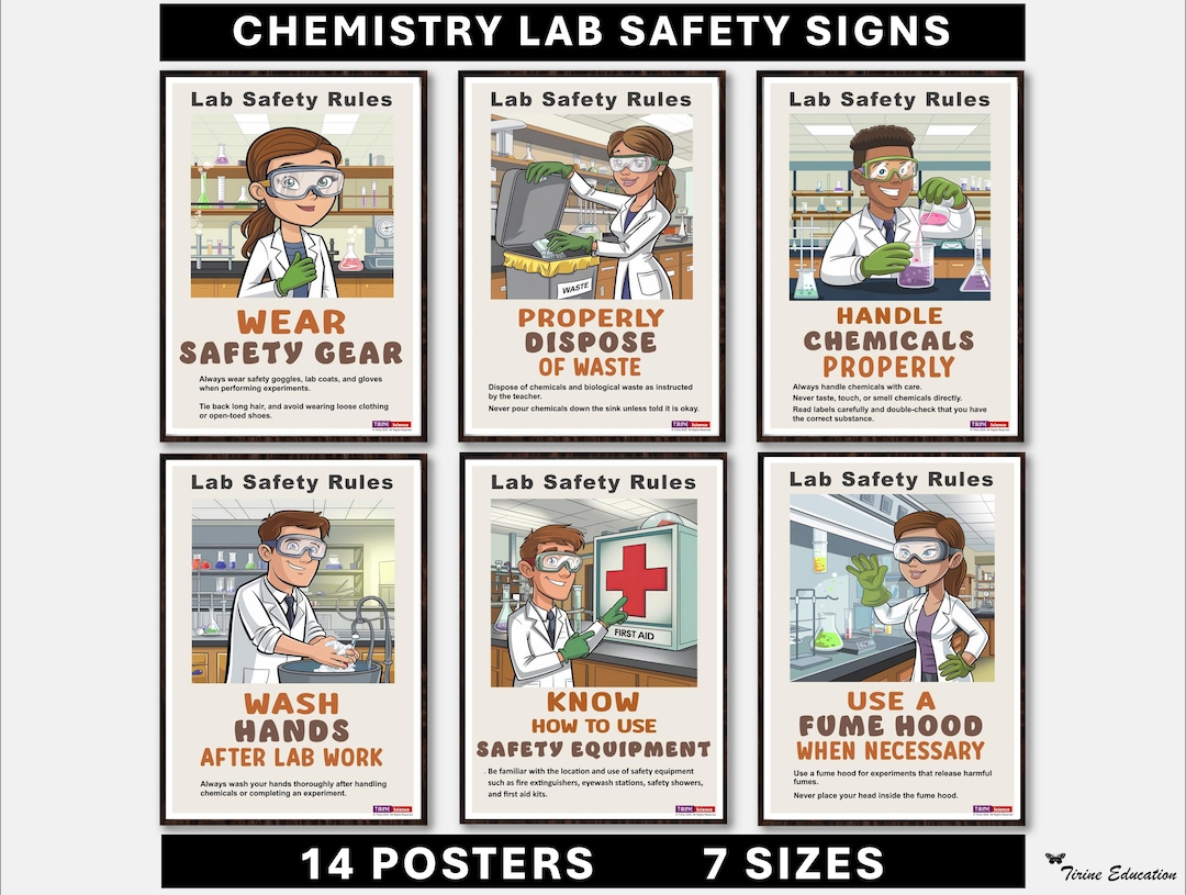 Chemistry Classroom 14 Poster Set, Science Poster, Lab Safety Rules for ...