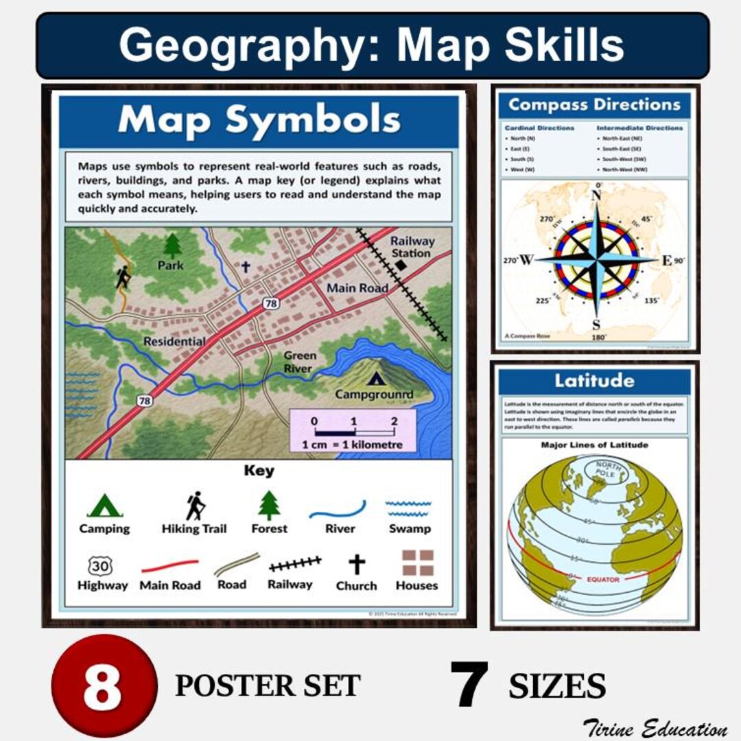 Geography Map Skills Poster Bundle, Middle or High School, Classroom ...
