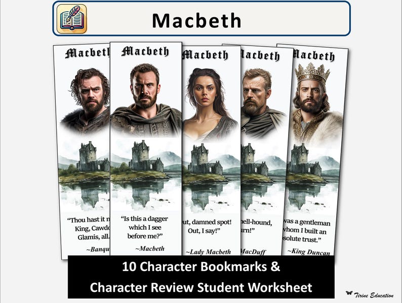 Macbeth Bookmarks and Character Analysis Worksheet | Shakespeare ...