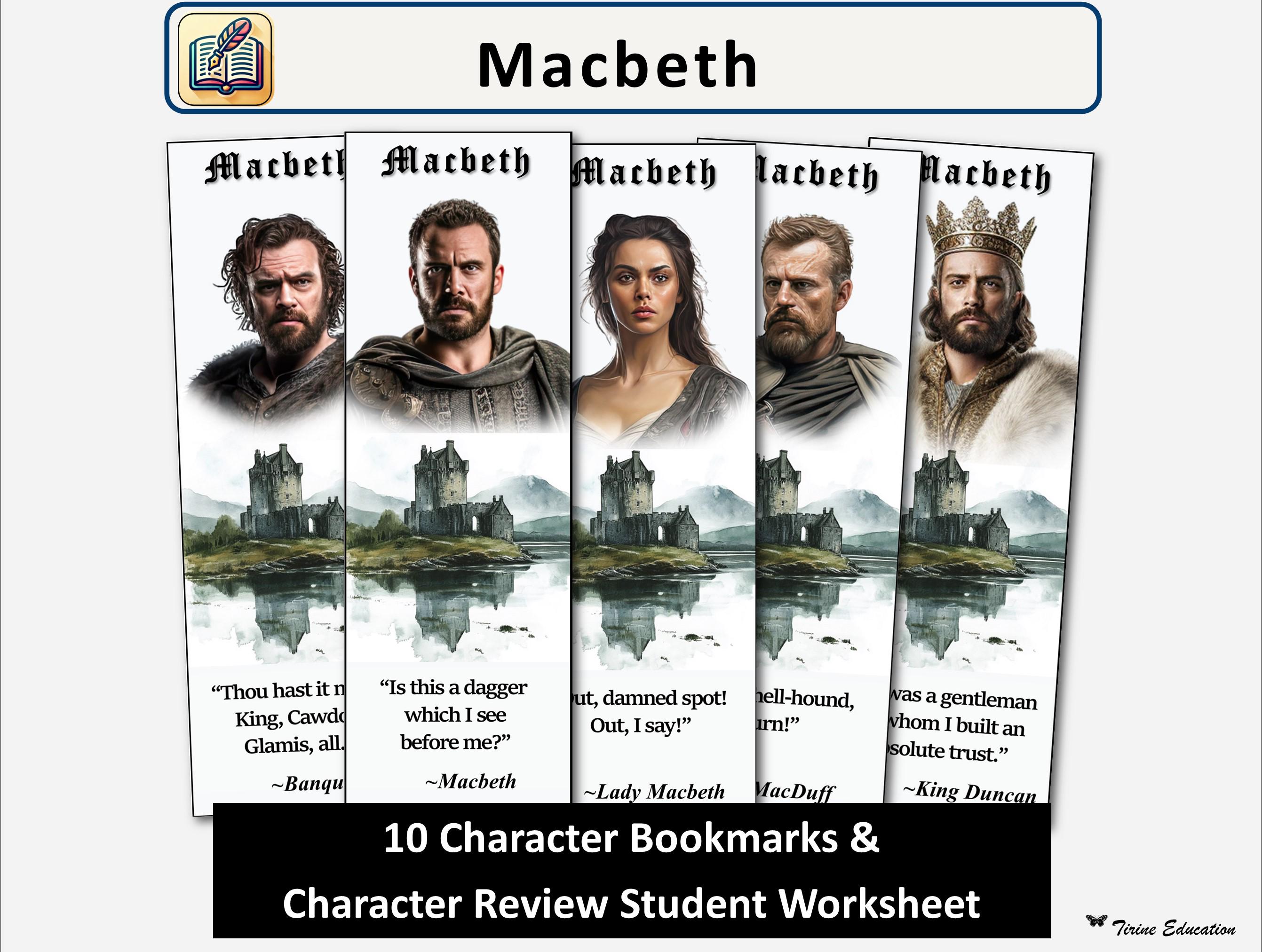 Macbeth Bookmarks and Character Analysis Worksheet | Shakespeare ...