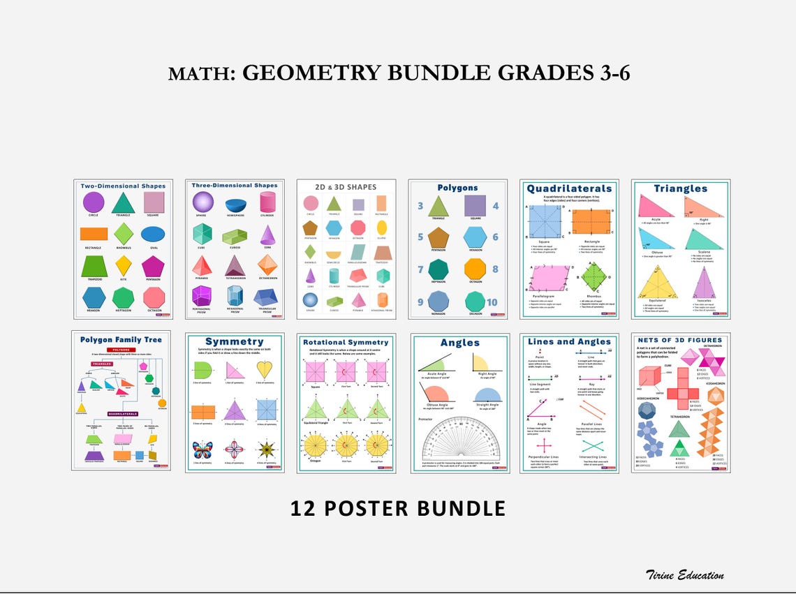 Geometry 12-poster Set: Grades 3 to 6 Math, Middle School Classroom ...