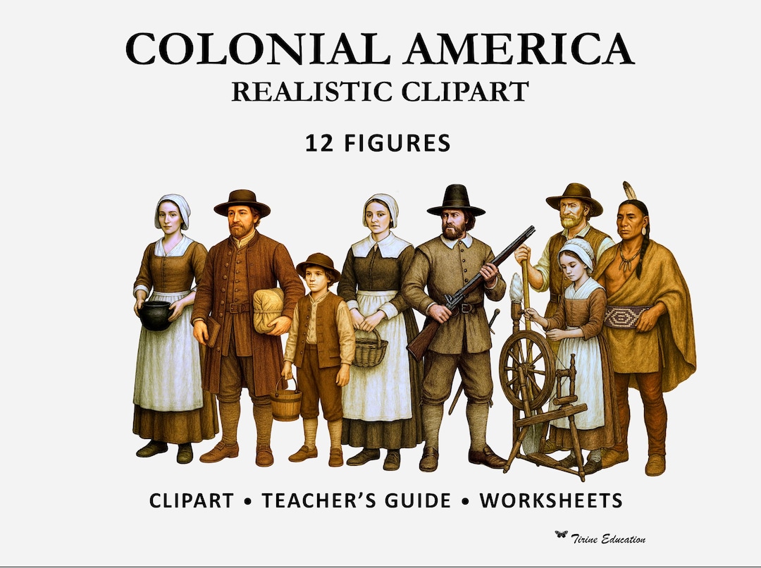 Colonial America Clipart and Worksheets | 12 Figures + Teacher Guide ...