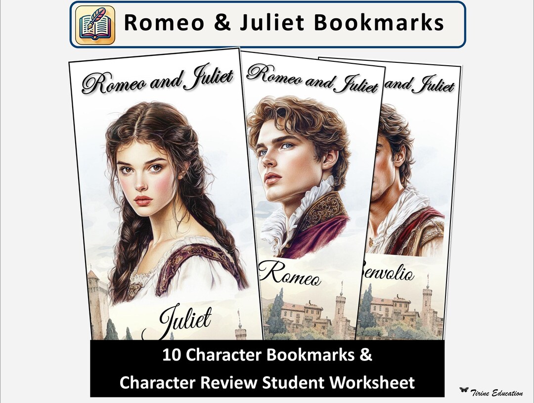Romeo and Juliet Character Bookmarks and Character Review Sheet ...