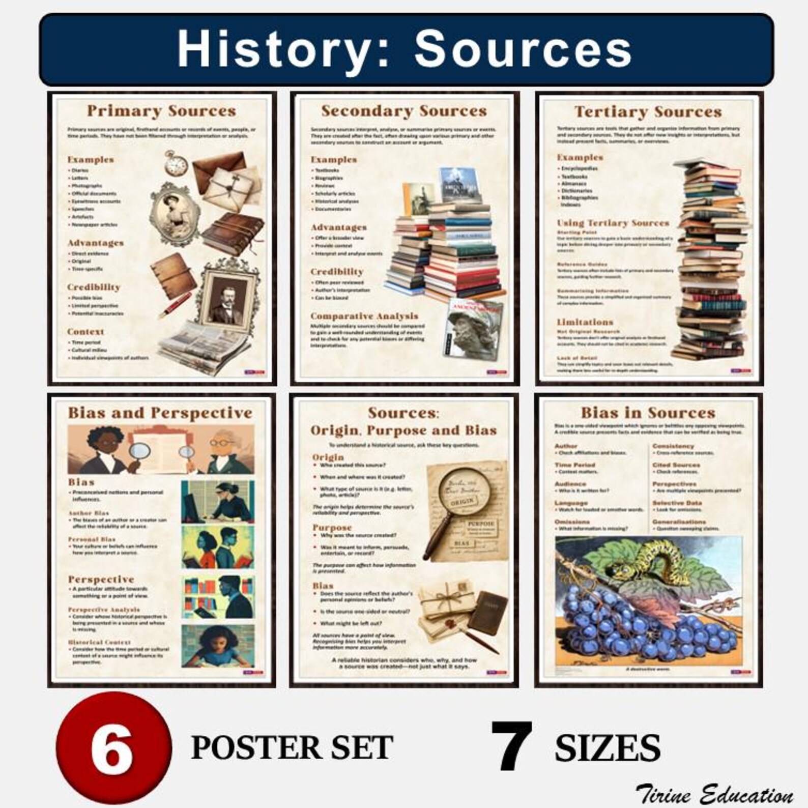 History Sources Poster Set: Primary, Secondary, Tertiary (digital ...