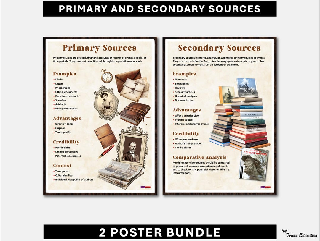 History Sources Poster Set, Primary and Secondary History Sources ...