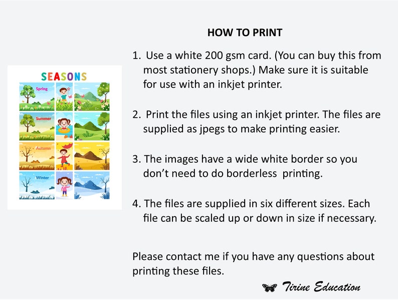 Seasons Printable Seasons Poster Educational Classroom Poster Six Sizes ...