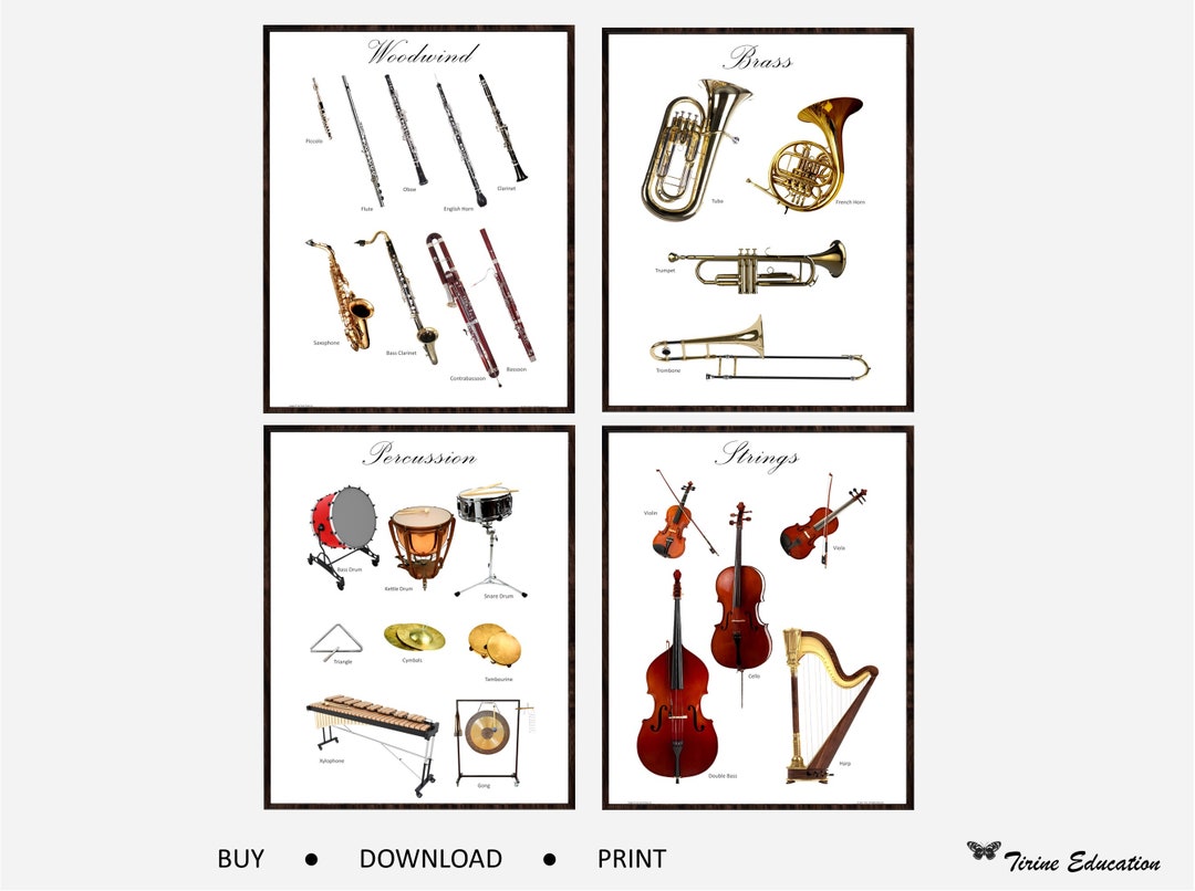 Music Instruments Poster Set, 4 Printable Music Posters, Brass ...
