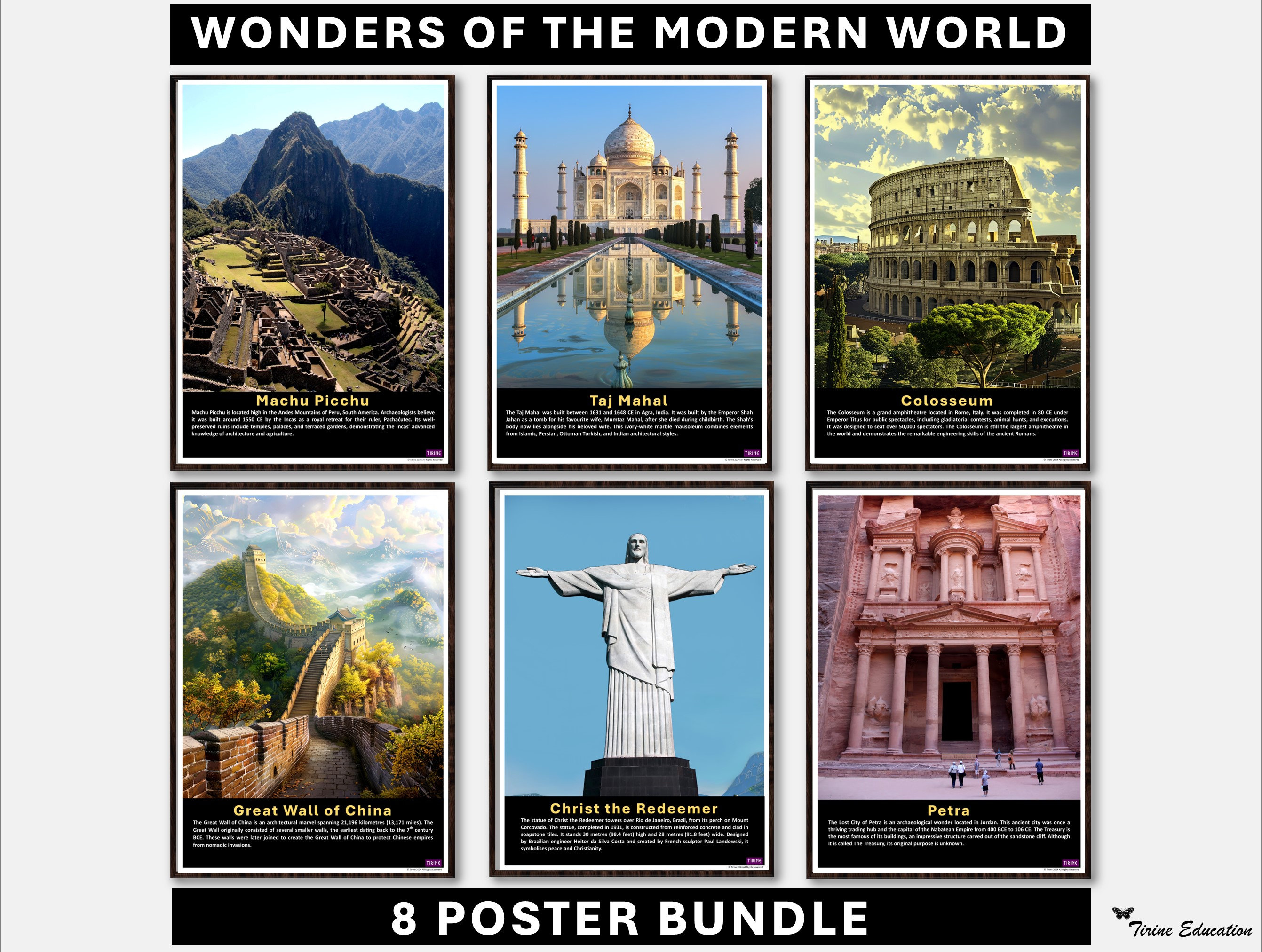 7 Wonders of the Modern World Poster Bundle, Educational Wall Art ...