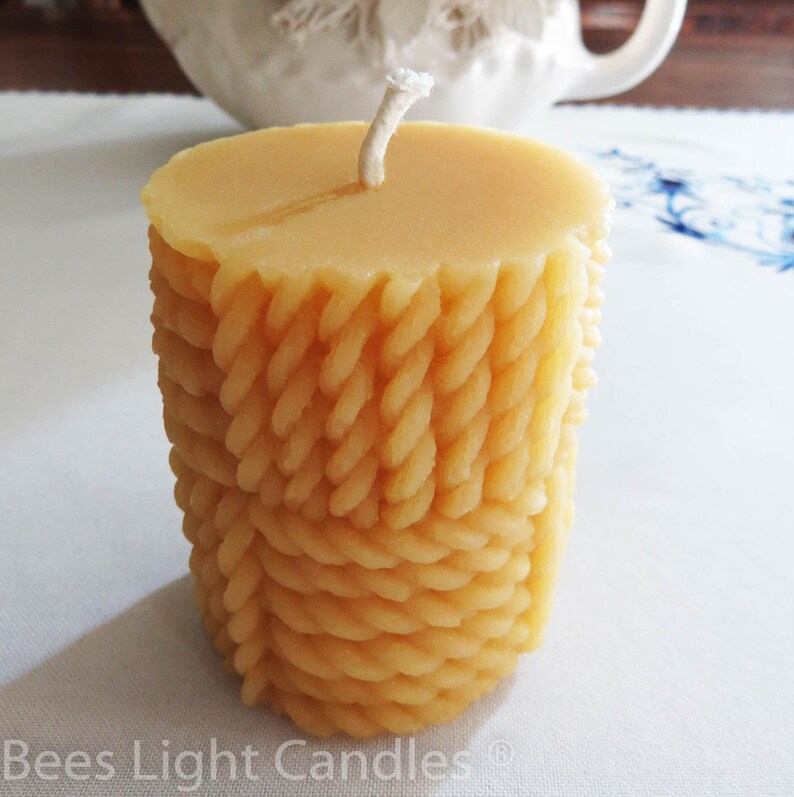 Braided Rope Pillar Candle 100% Natural Beeswax Pillars / - Etsy