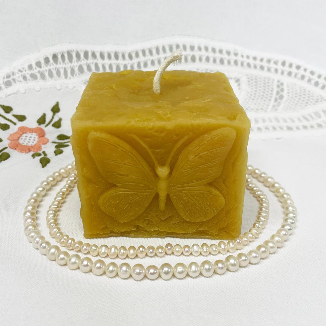 Square Butterfly Beeswax Pillar Candle / Bees Wax Candles Decorative ...