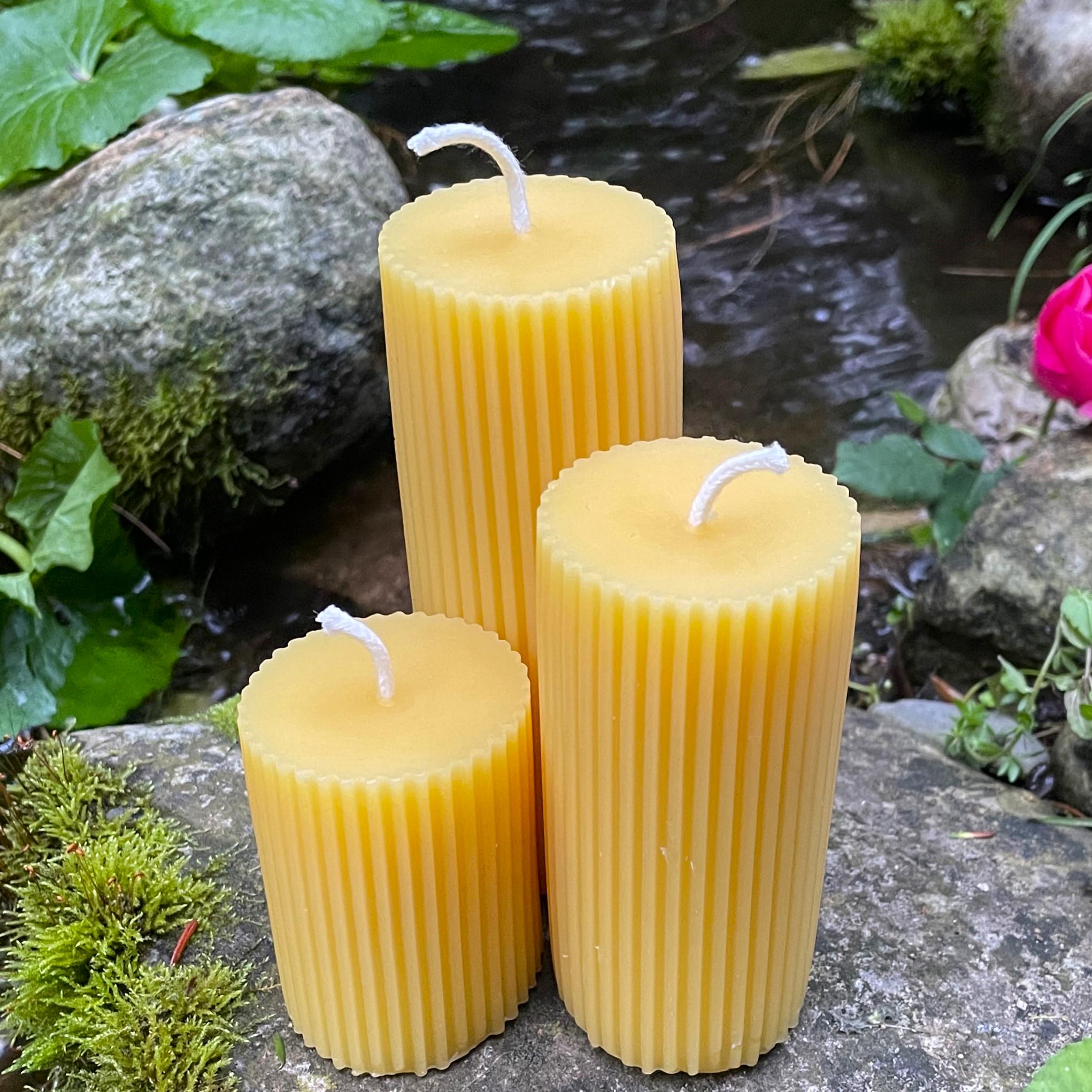 Striped Pillar Candle Set 100% Natural Beeswax Handmade USA / Pure ...