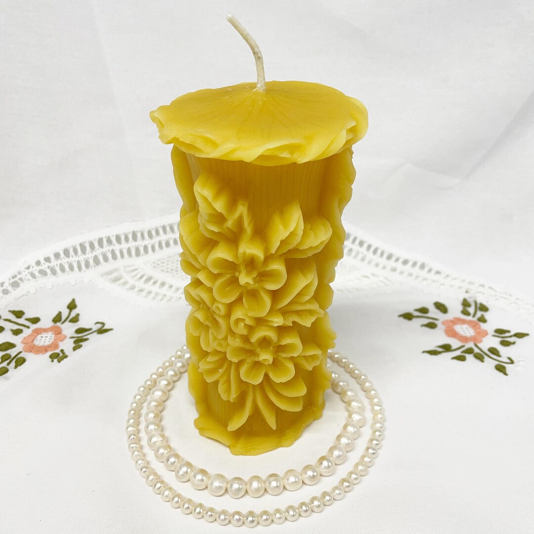 Delicate Floral Beeswax Pillar Candle / LARGE BEES WAX Pillars ...
