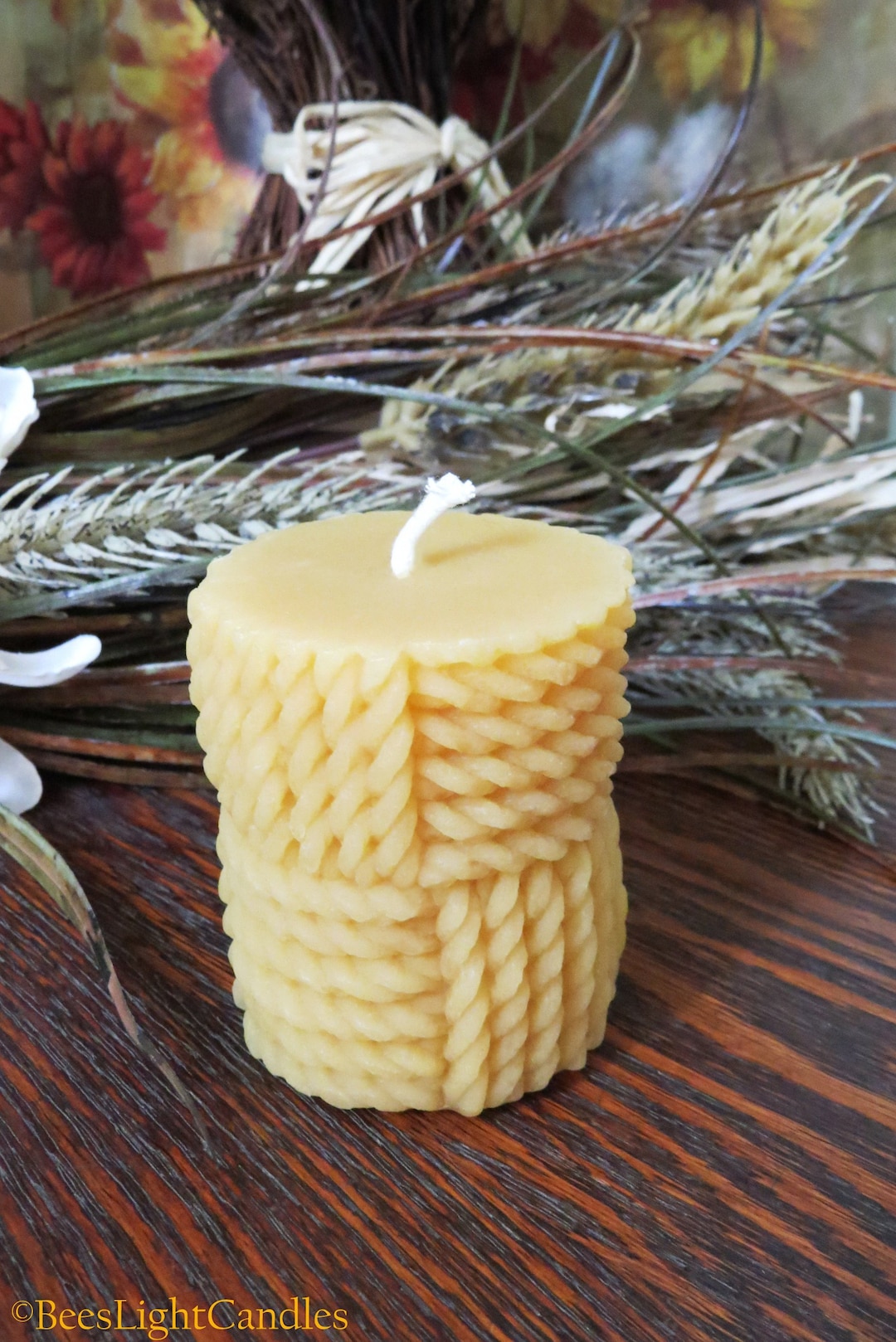 Braided Rope Pillar Candle 100% Natural Beeswax Pillars / Handcrafted ...