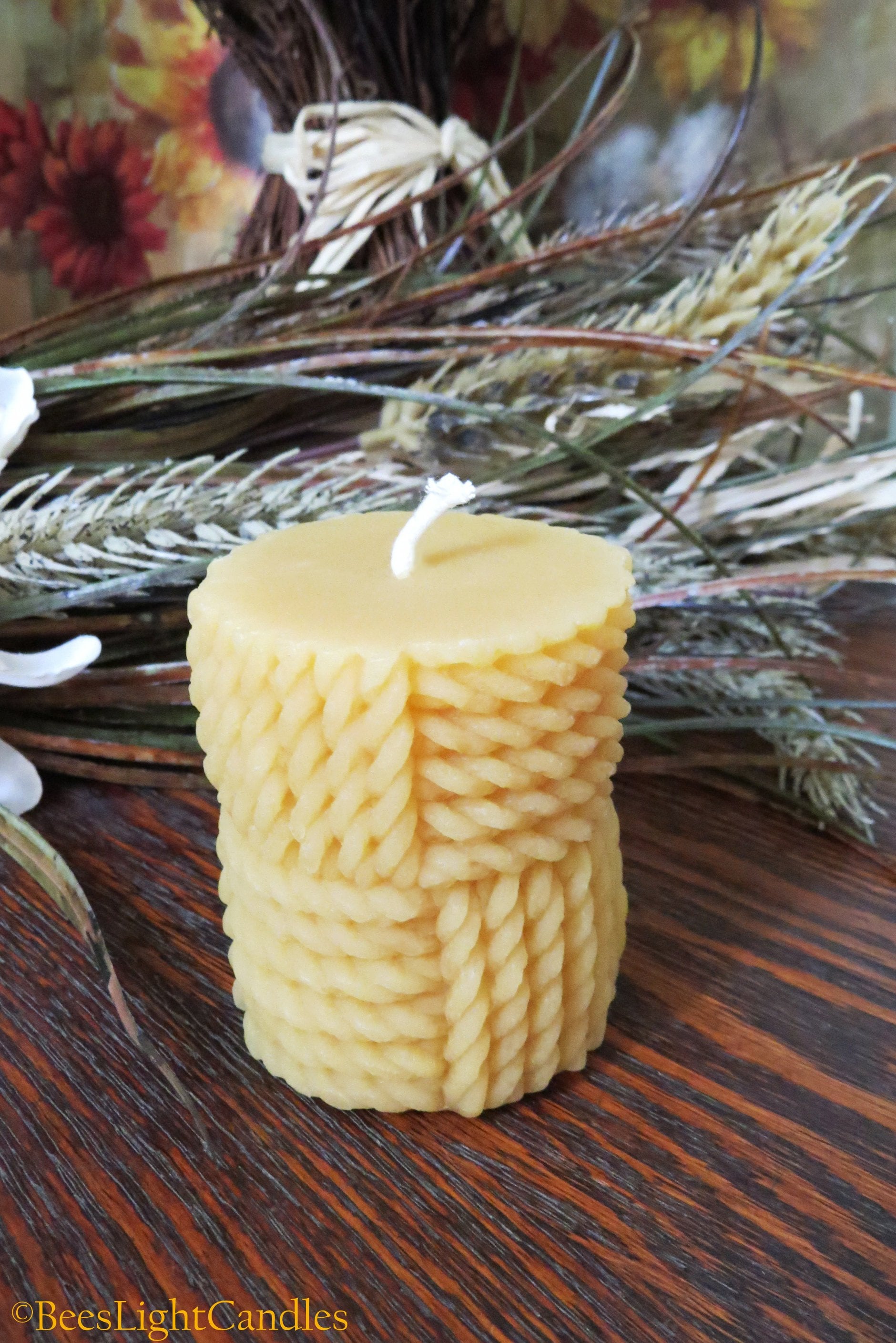 Braided Rope Pillar Candle 100% Natural Beeswax Pillars / - Etsy