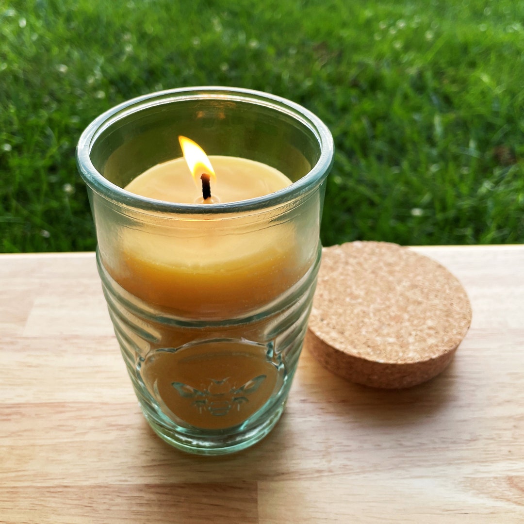 Beeswax Candle in Honeybee Glass Jar 100% All Natural Bees Wax ...