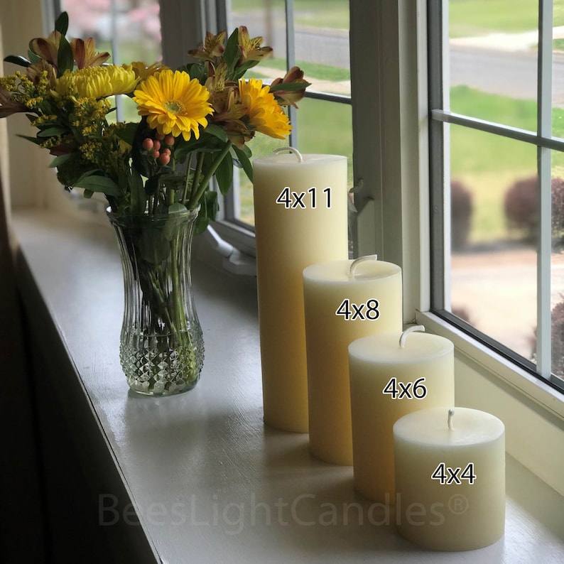 4" BEESWAX Pillar Candle Set / All NATURAL White Bees Wax / Lead Free ...