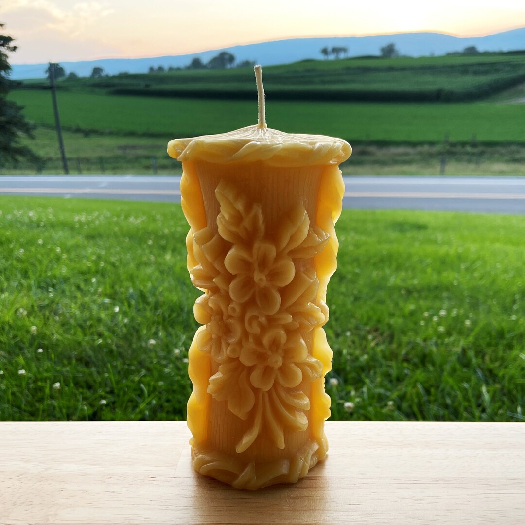 Delicate Floral Beeswax Pillar Candle / LARGE BEES WAX Pillars ...