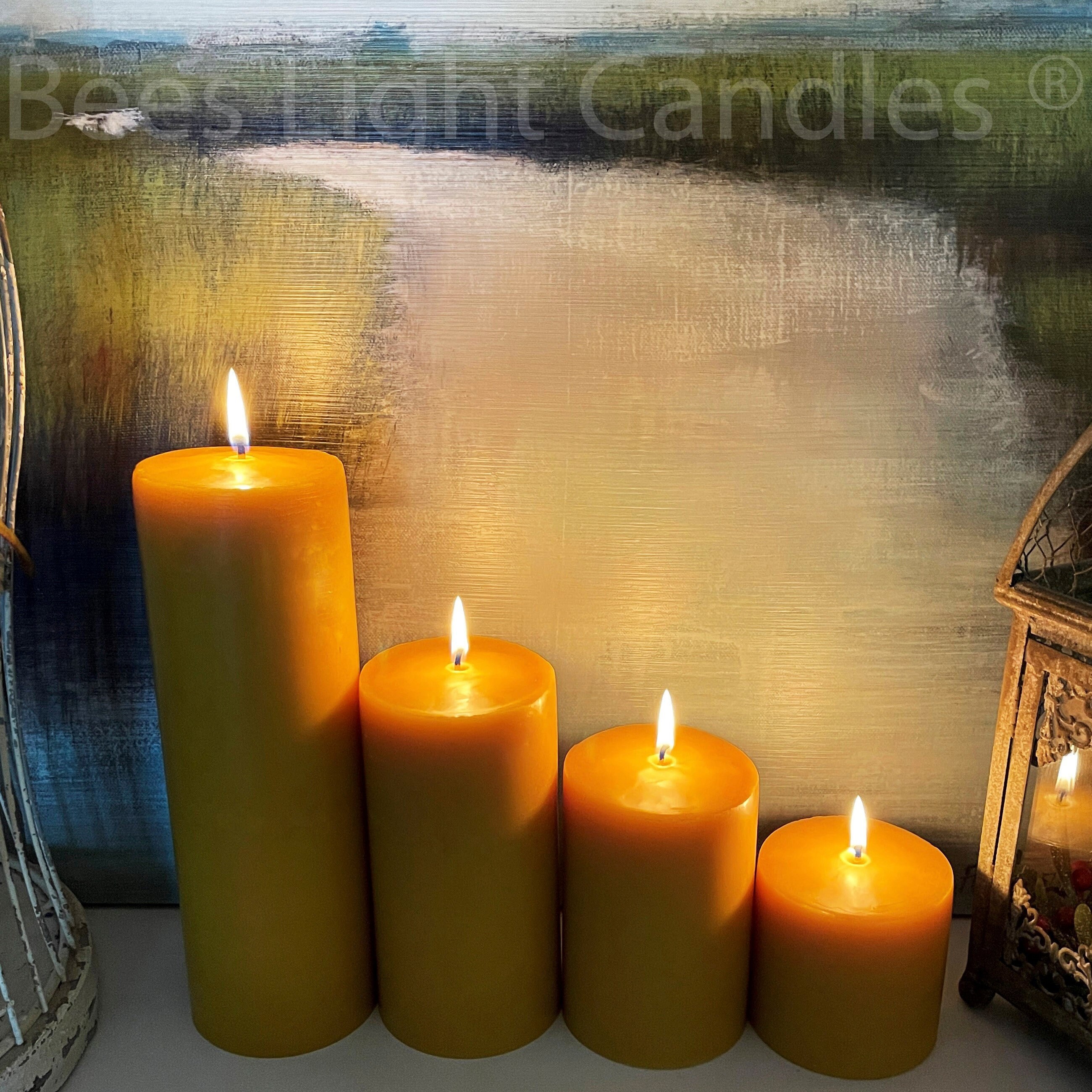 4 Inch Beeswax Pillar Candle Large Hand Poured Natural Honey Scented ...
