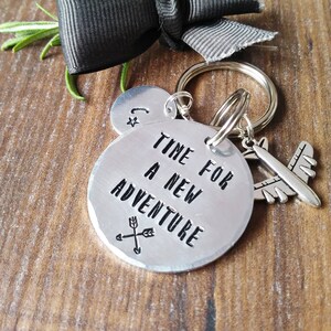 New Adventure Hand Stamped Keyring, Emigration Hand Stamped Gift, - Etsy UK