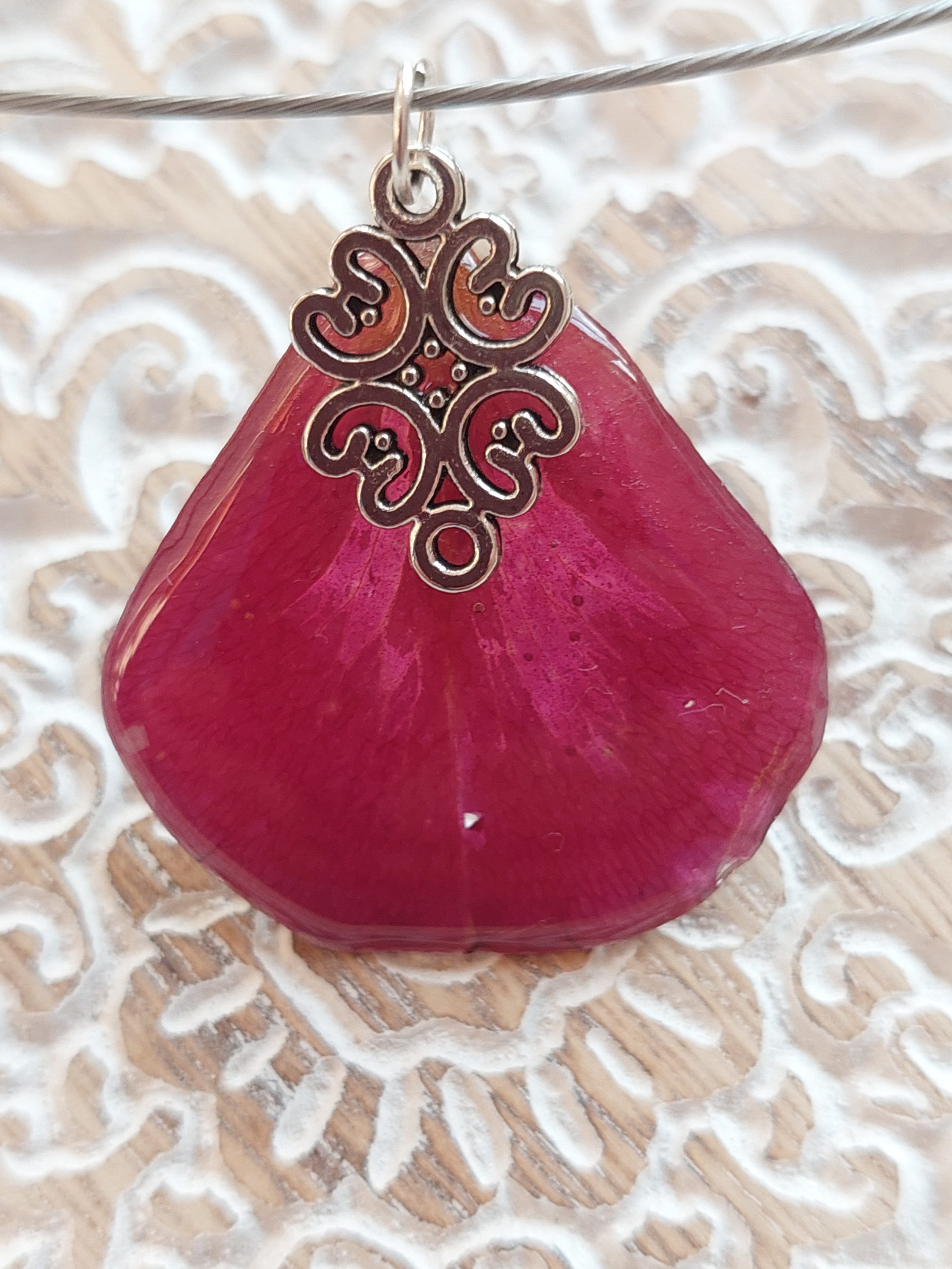 Rose Petal Necklace. Real Red Rose Petal in Resin Jewelry. Romantic ...