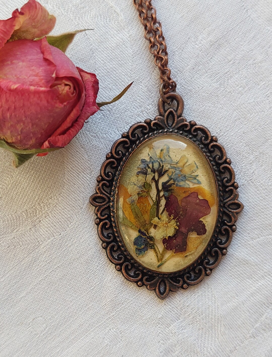 Colorful Mini Bouquet in Resin. Real Flower Jewelry. Botanical Resin ...