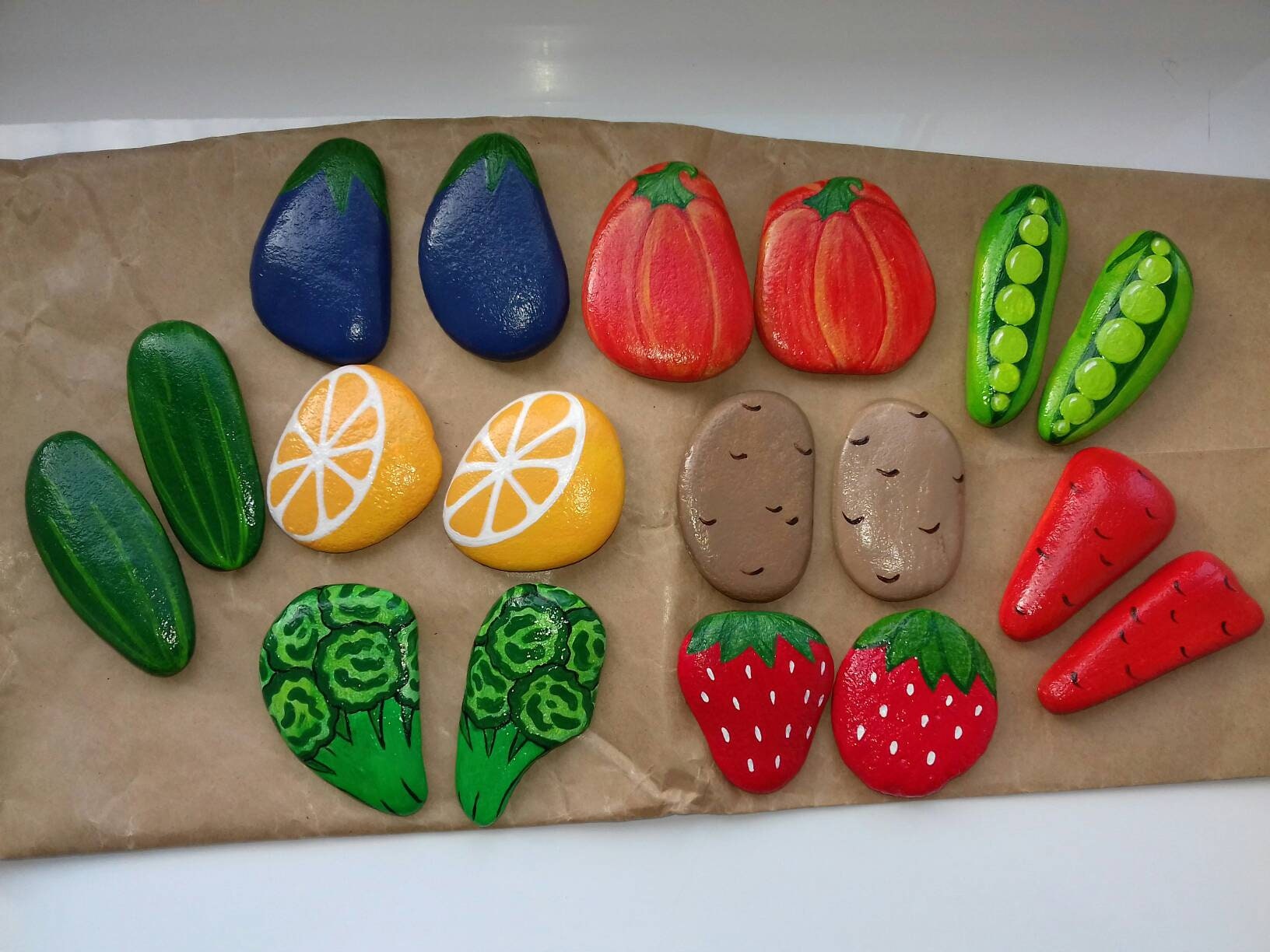 Vegetables and Fruits Colorful Painted Rocks 9 Set Play Food | Etsy