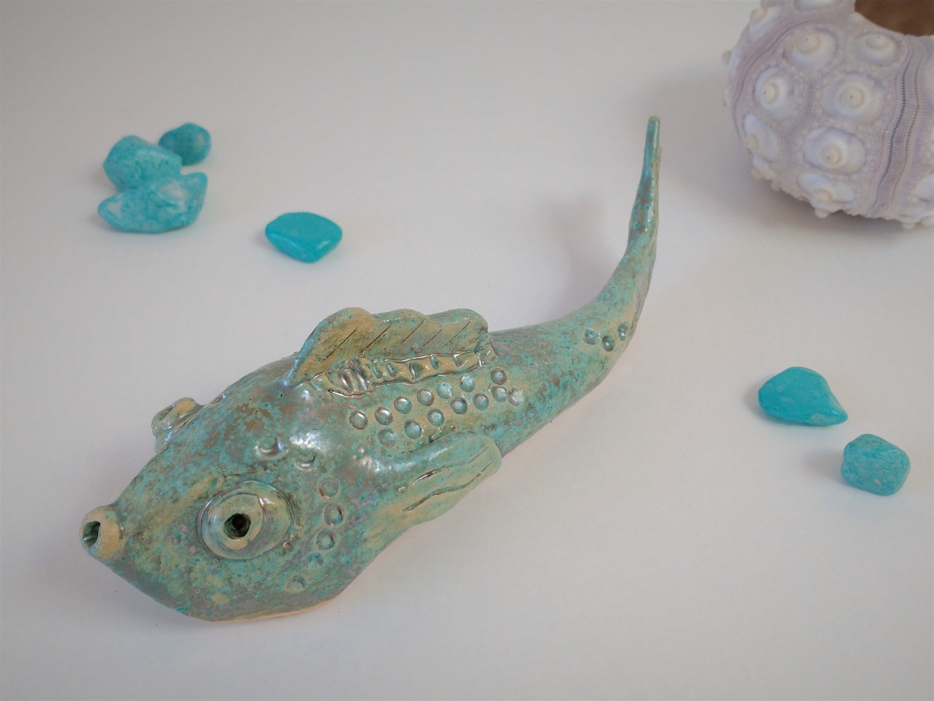 A Beautiful Turquoise Green Ceramic Fish With Metallic Effect - Etsy UK