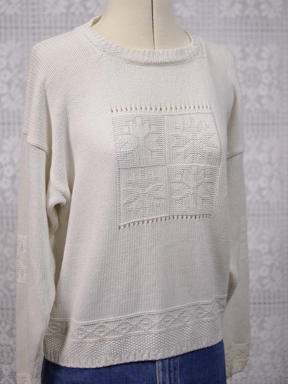 1990s St Michael white snowflake pattern square neck … - Gem