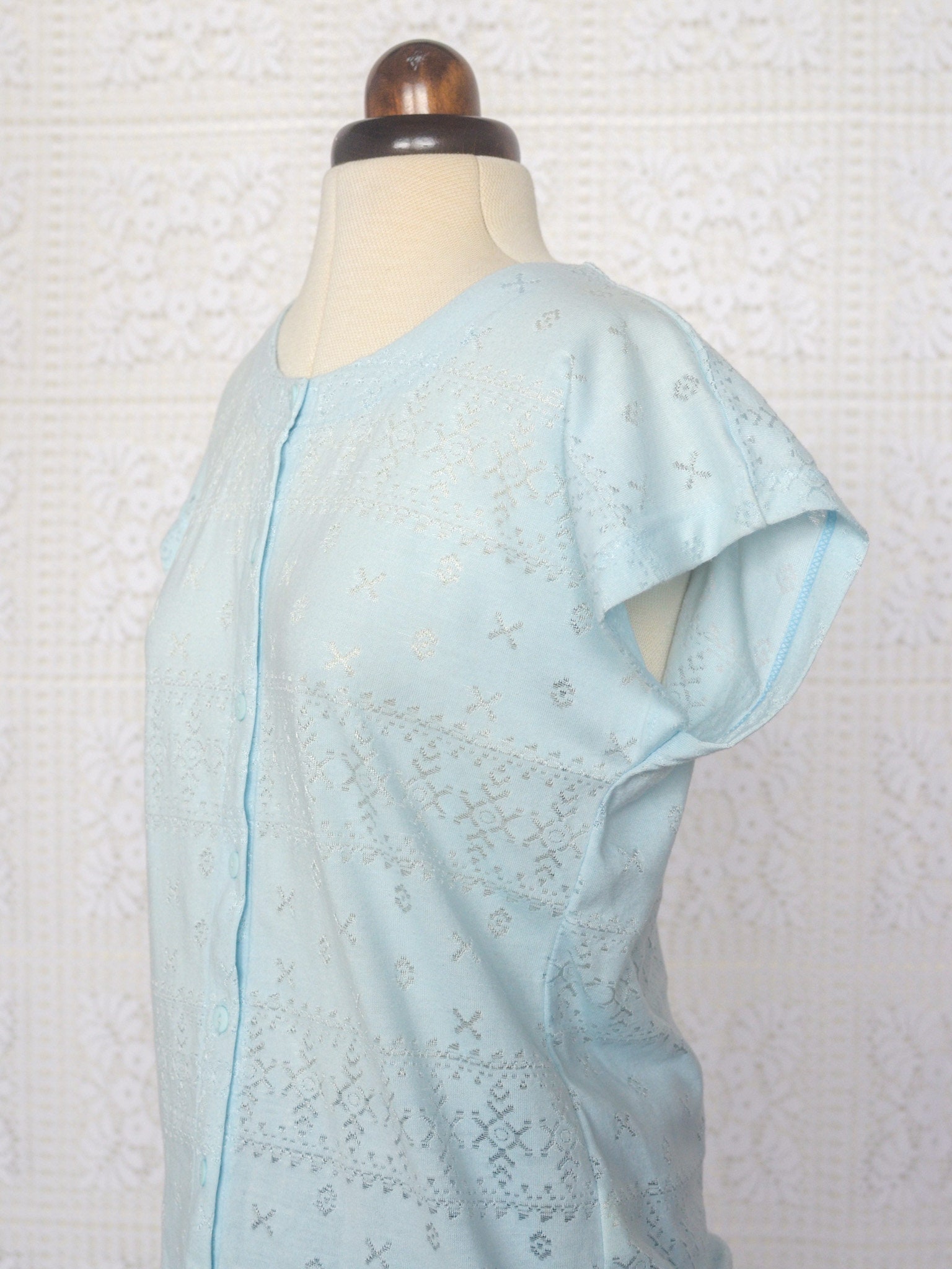 1980s Littlewoods Light Blue Button-through Patterned T-shirt - Etsy