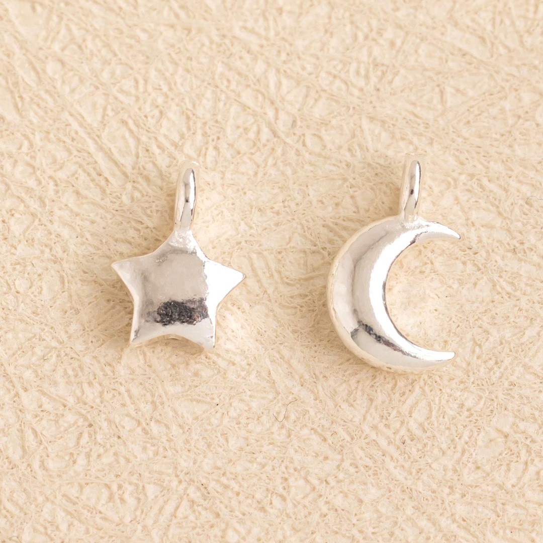 925 Sterling Silver Puff Star and Moon Charm, Puff Moon Charm, Puff ...