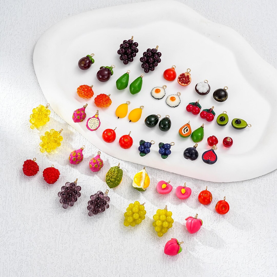 Resin Fruit Charm, Strawberry Durian Pomegranate Mango Cherry Peach ...
