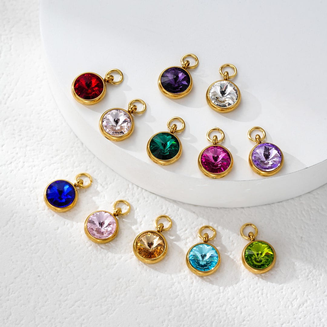 Tiny Round Birthstone Charm, Stainless Steel Birthstone Charm, 10mm ...