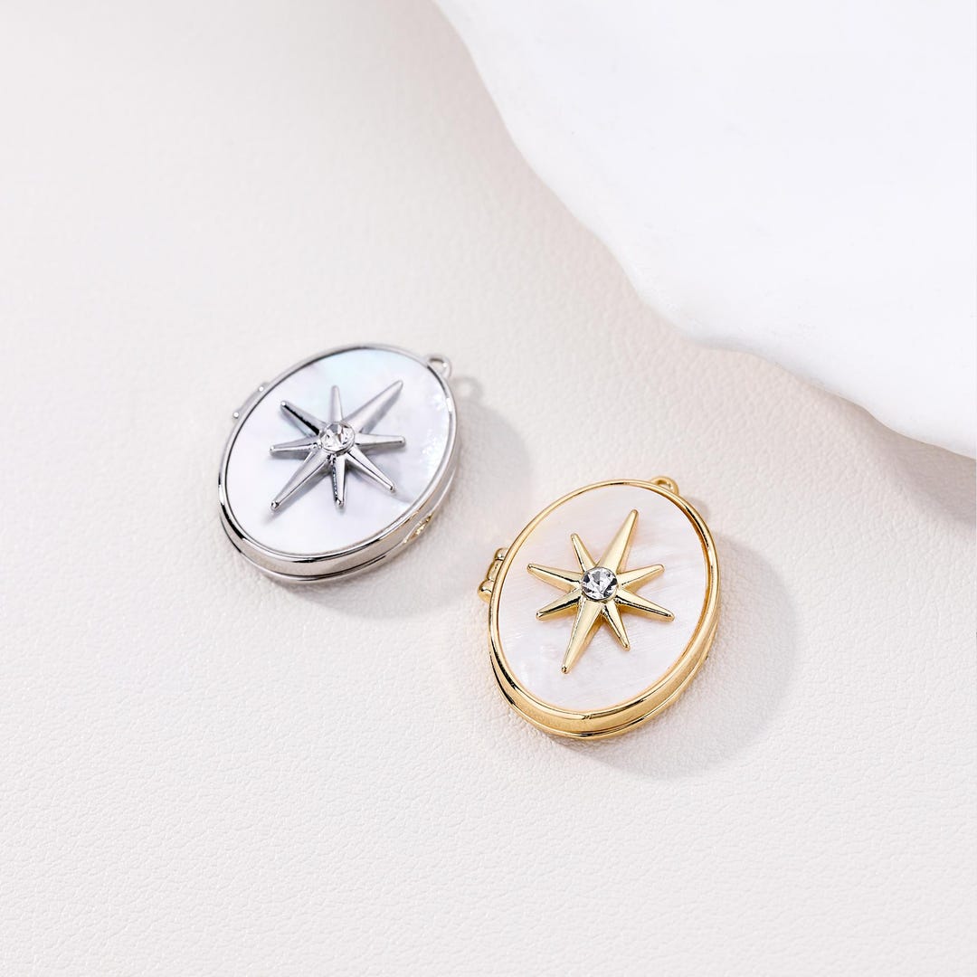Oval North Star Locket Charm, Photo Locket Pendant, Star Locket Charm ...