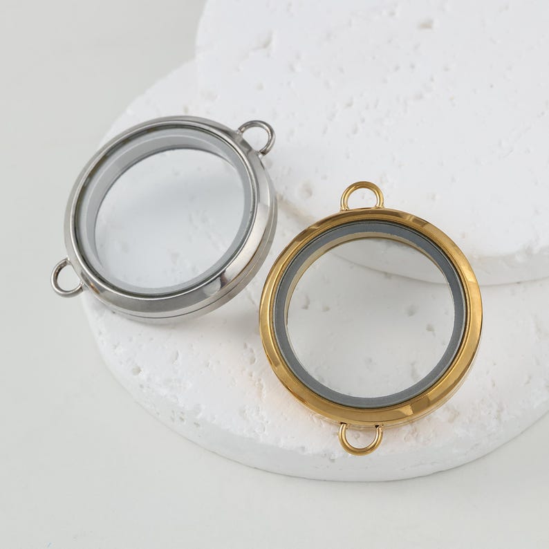 Floating Locket Connector, Clear Glass Floating Locket, Stainless Steel ...