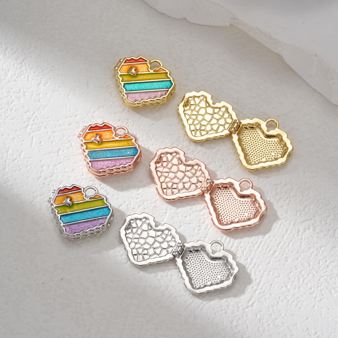 Heart Locket Charm, Rainbow Heart Locket Charm, Rainbow Locket Charm ...