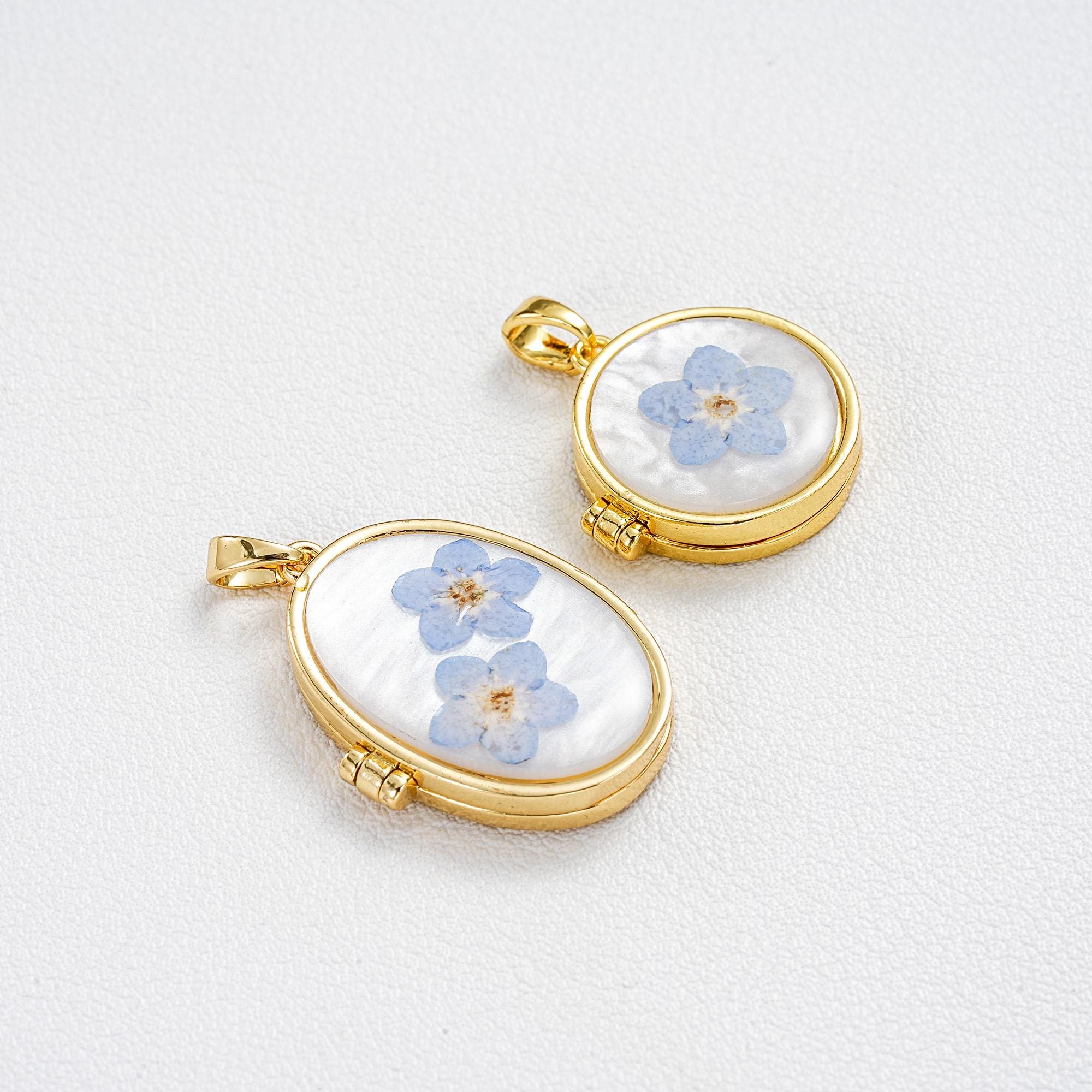 Forget Me Not Memorial Locket Charm, Pressed Real Flower Photo Locket ...
