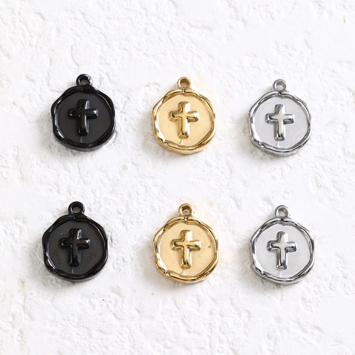 1/5PCS Gold Plated Cross Charm, Round Octagon Cross Charm, Cross ...