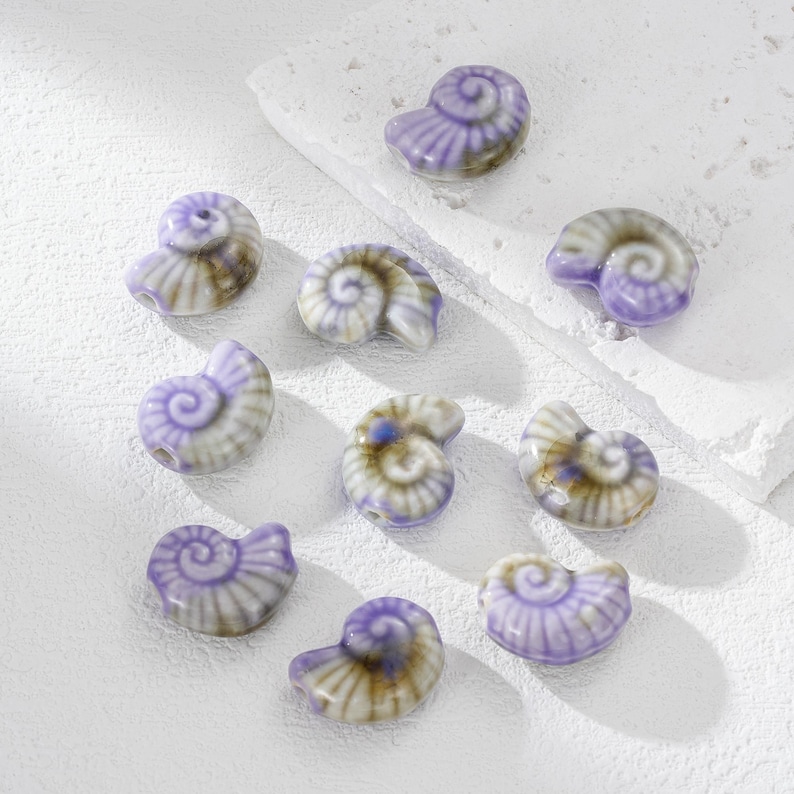 20PCS Ceramic Porcelain Conch Seashell Bead, Conch Shell Bead, Colorful ...