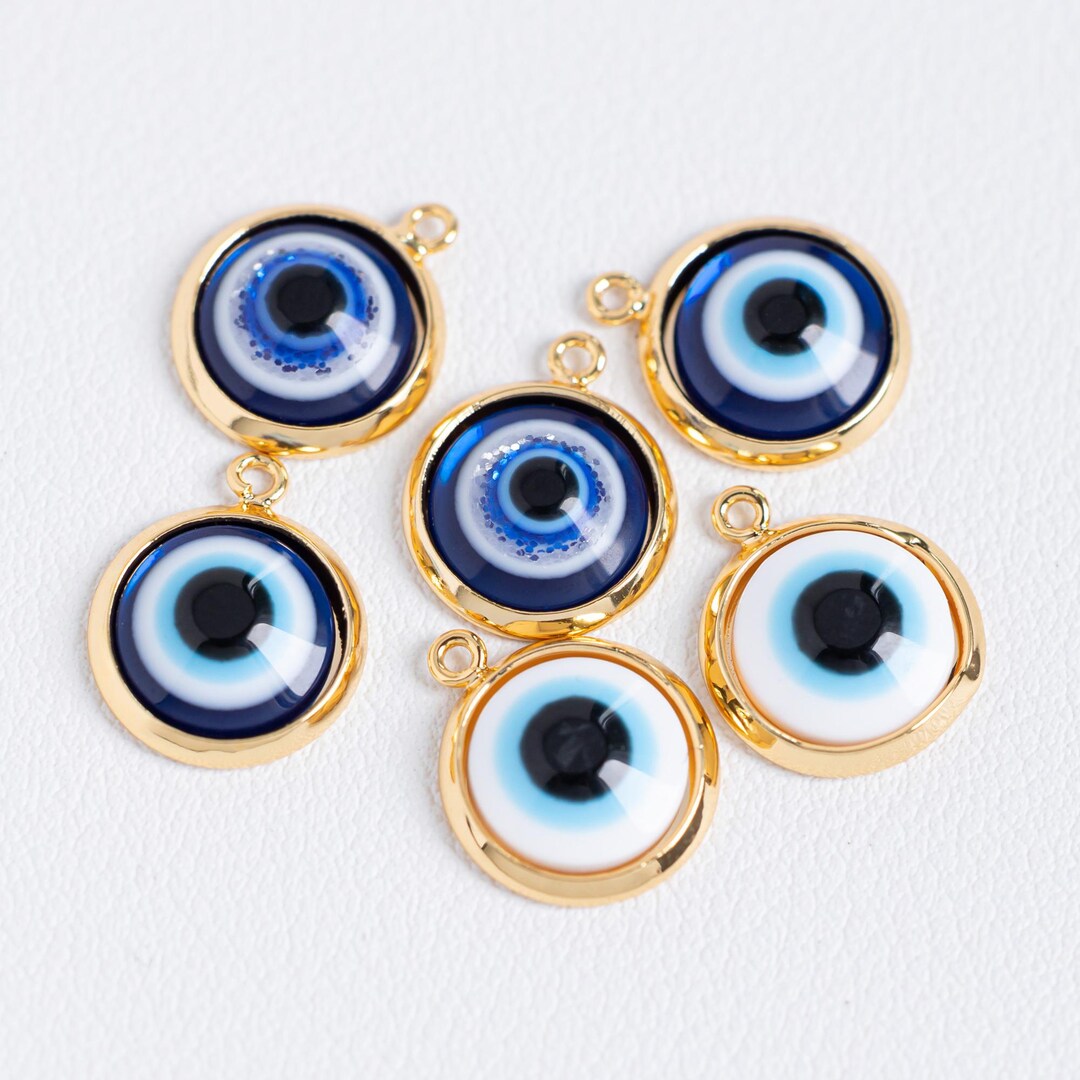 Gold Plated Evil Eyes Charm, Colorful Evil Eyes Charm, Round Evil Eyes ...