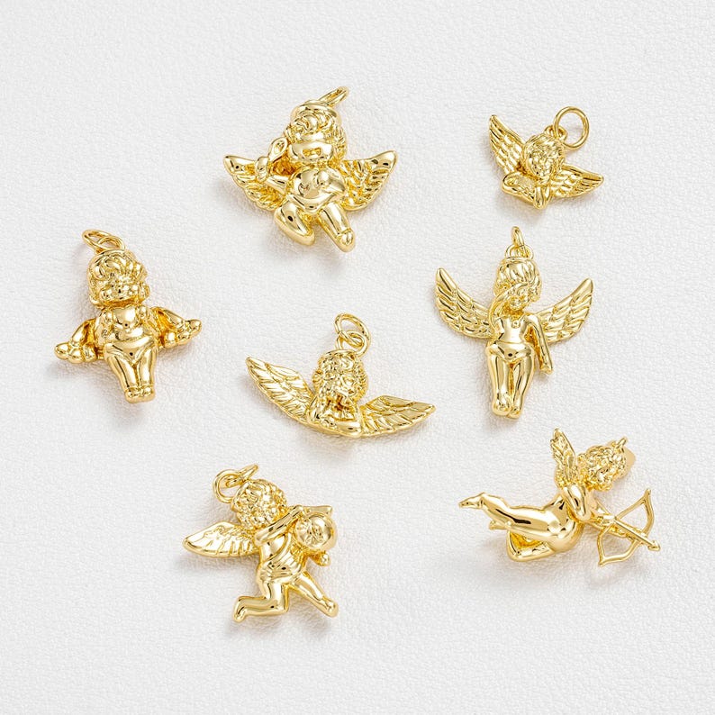 Gold Plated Angel Charm, 3D Angel Charm, Cute Cupid Charm, Baby Angel ...