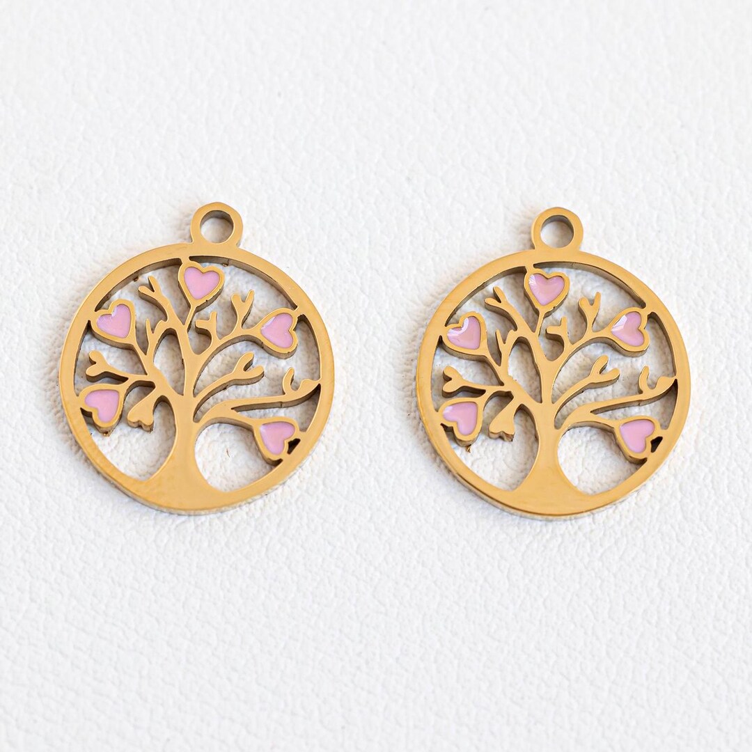 Round Tree of Life Charm, Tree of Life Pendant, 18K Gold Plated Life ...