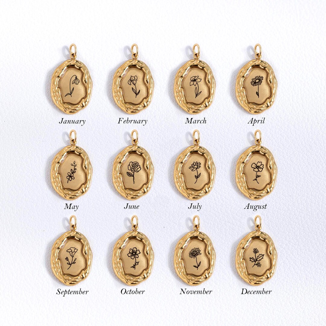 Gold Plated Birth Flower Pendant, Birth Month Flower Pendant ...