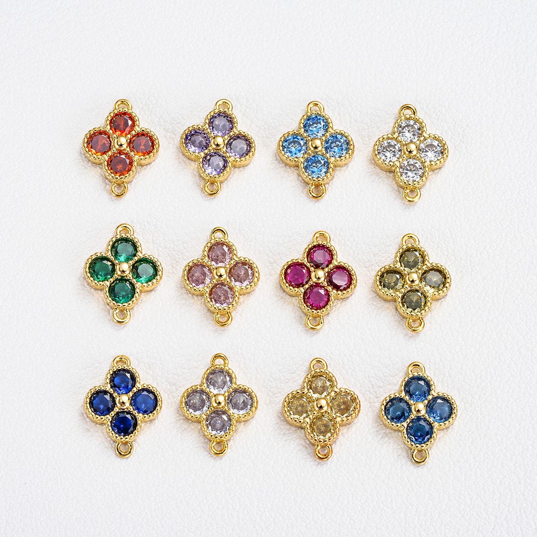 Four Leaf Clover Connector Charm, Birthstone Connector, Jewelry Making ...