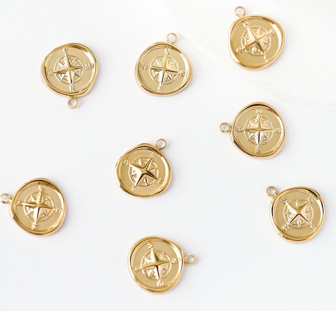 1/5PCS 18x16mm Gold Compass Pendant, Personalized Compass Charm, Gold ...