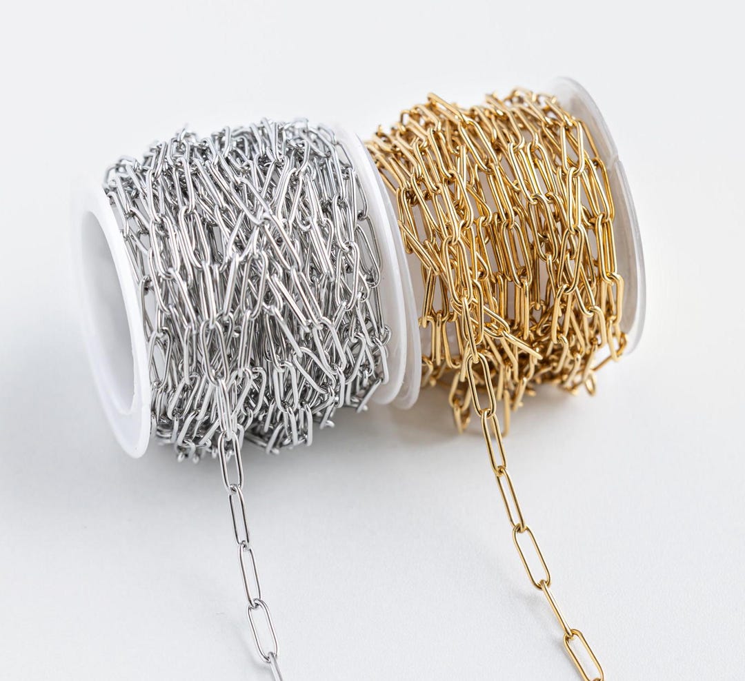 4×11.8mm 18K Gold Plated Paperclip Chain, Silver Paperclip Chain ...