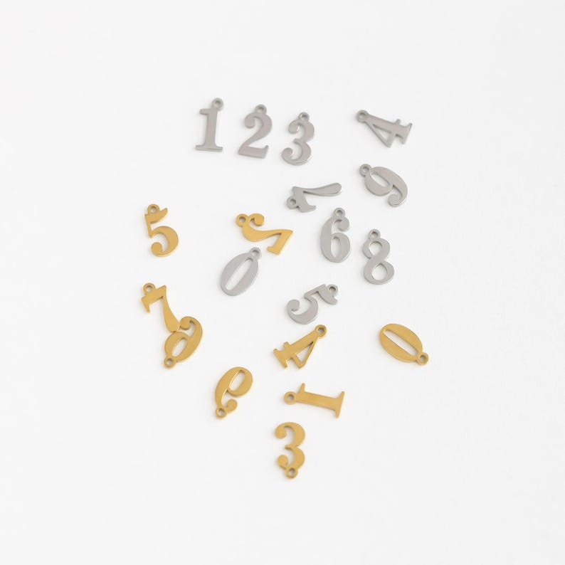 Gold or Silver Number Charms, Gold Plated Number Pendant, Number ...