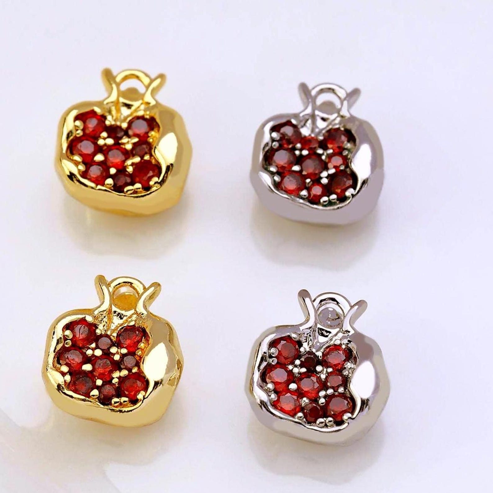 Mini Red Pomegranate Charm, Tiny Pomegranate Fruits Charm, Micro Pave ...
