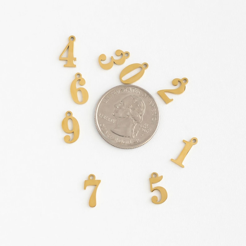 Gold or Silver Number Charms, Gold Plated Number Pendant, Number ...