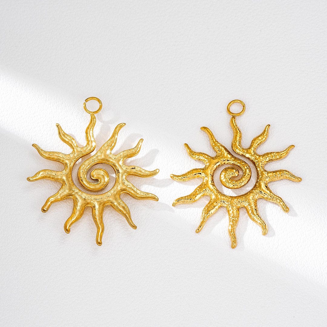 Stainless Steel Threaded Sun Charm, Sun Medallion Charm, Hammered ...