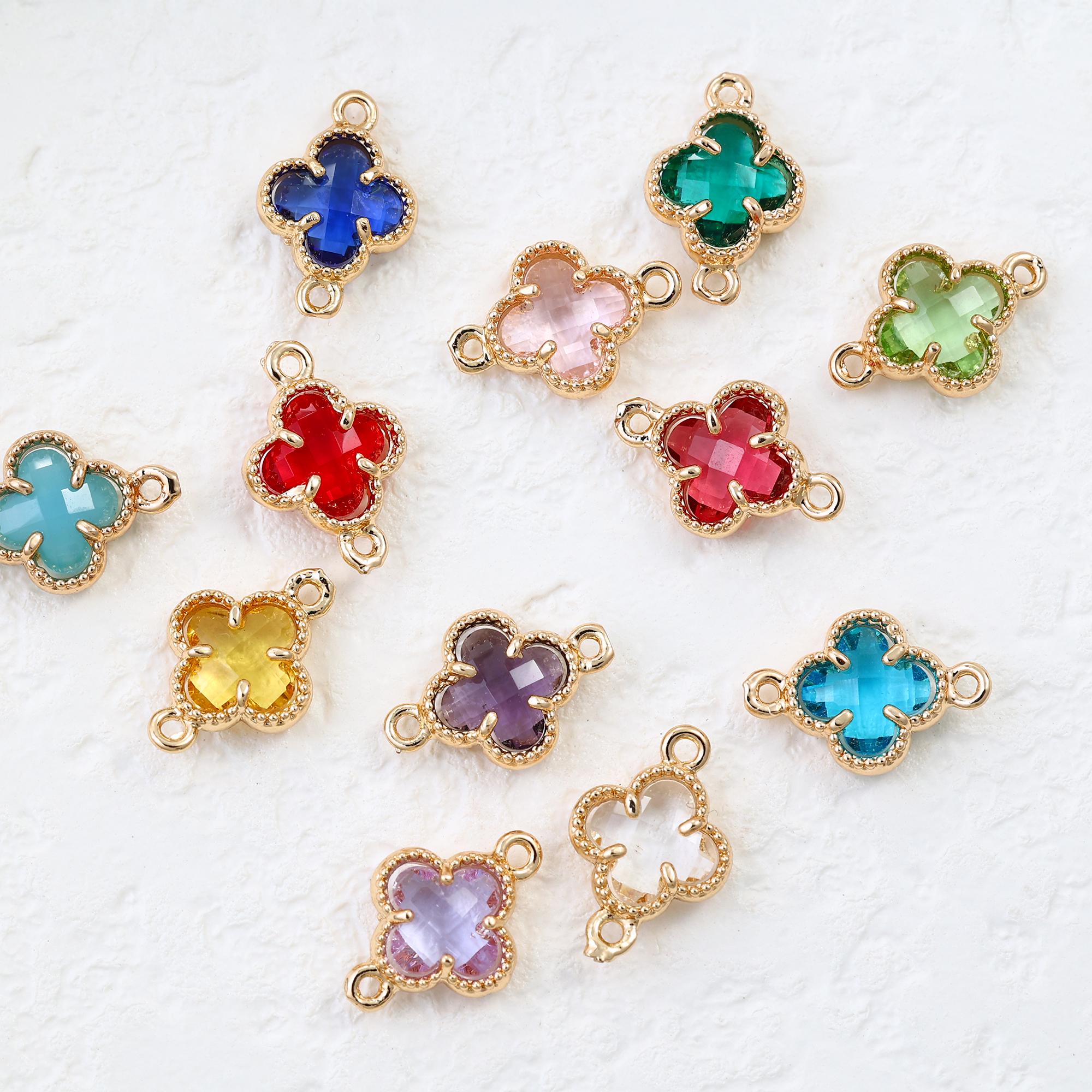 Birthstone Connector Charm, Four Leaf Clover Connector Charm, Birth ...
